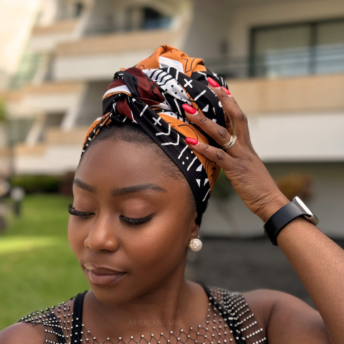 Afrikanisches Kopftuch / headwrap - Braun Bogolan Symbols – AfricanFabs