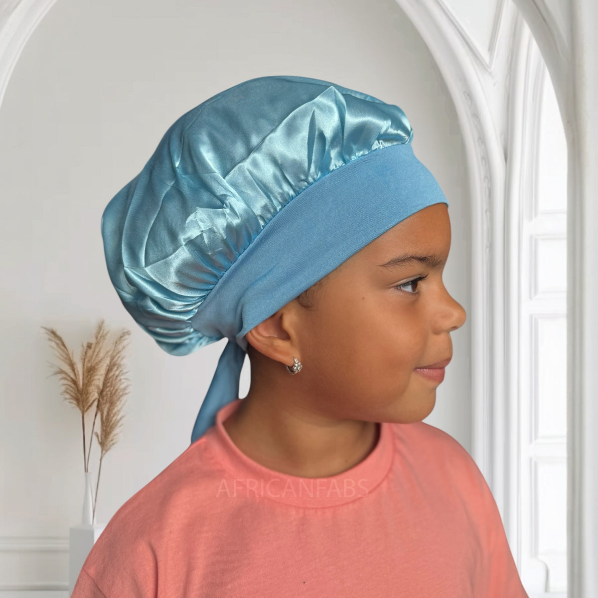 Blau Satin-Haube mit Bändern zum Binden (Kindergröße 3–7 Jahre) (Satin ...